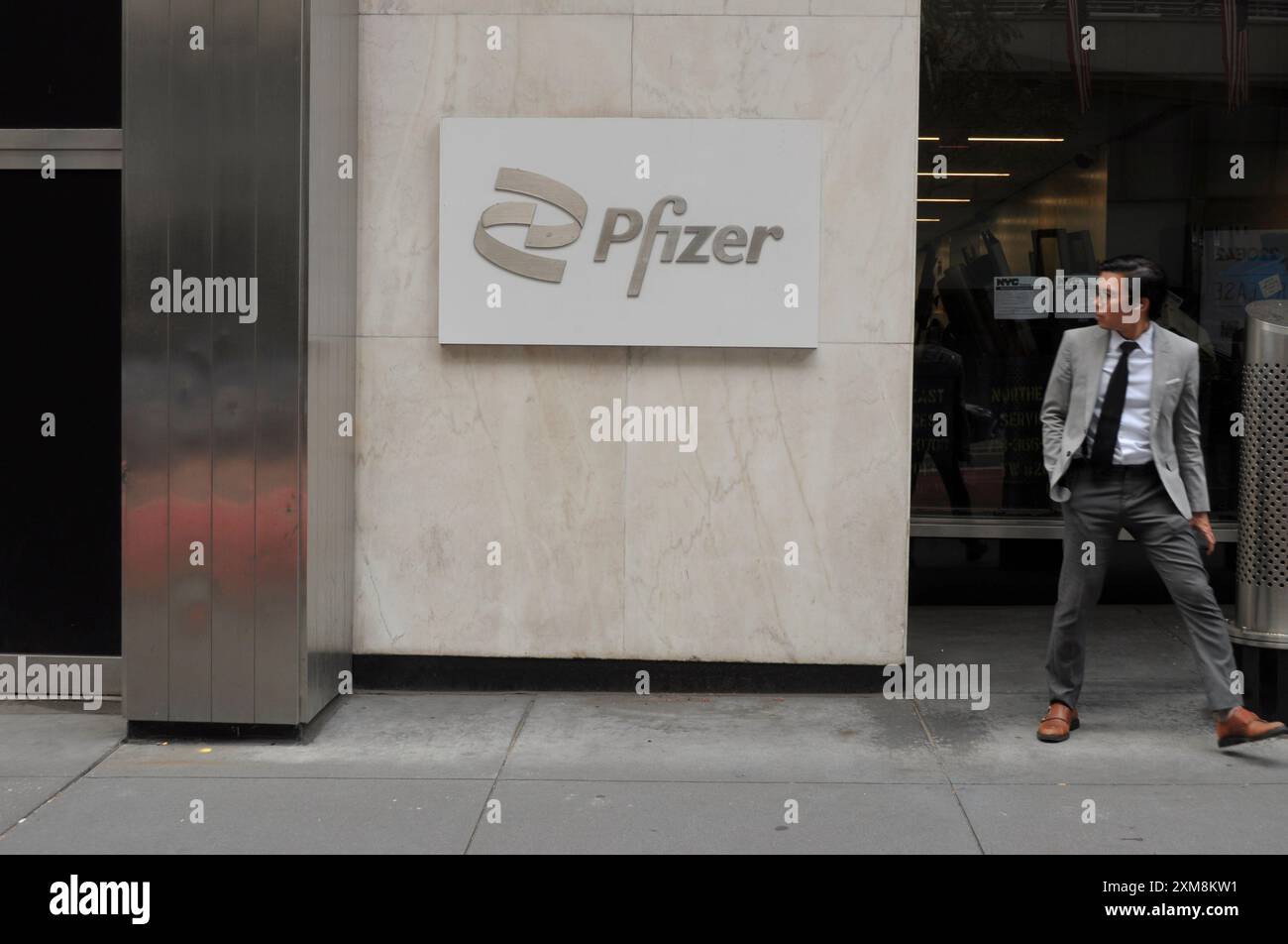 The Pfizer sign is seen outside of the Pfizer world headquarters ...