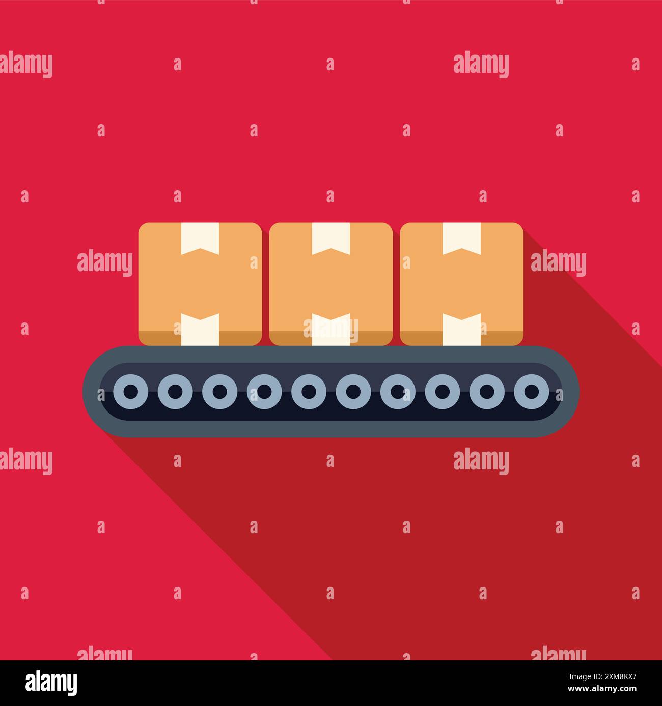 Conveyor belt moving cardboard boxes in a logistics warehouse, parcels ...
