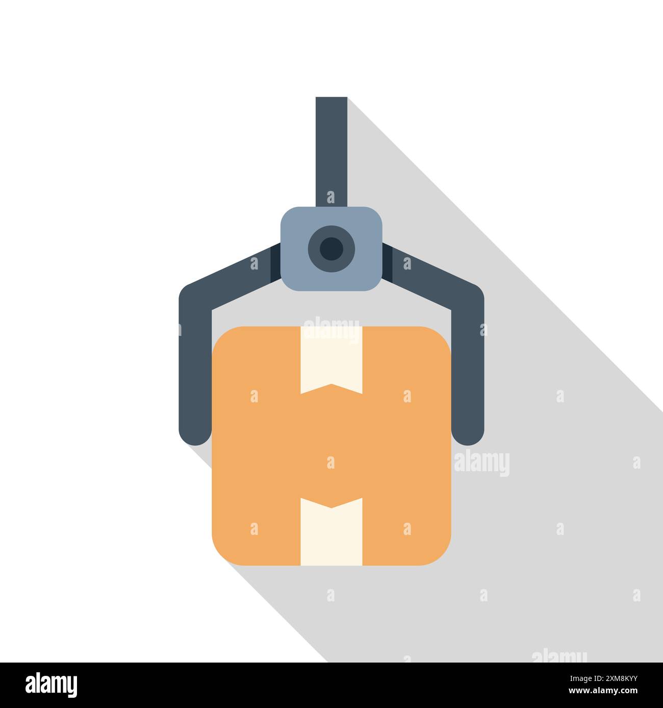 Robotic arm lifting a cardboard box, representing automation in ...