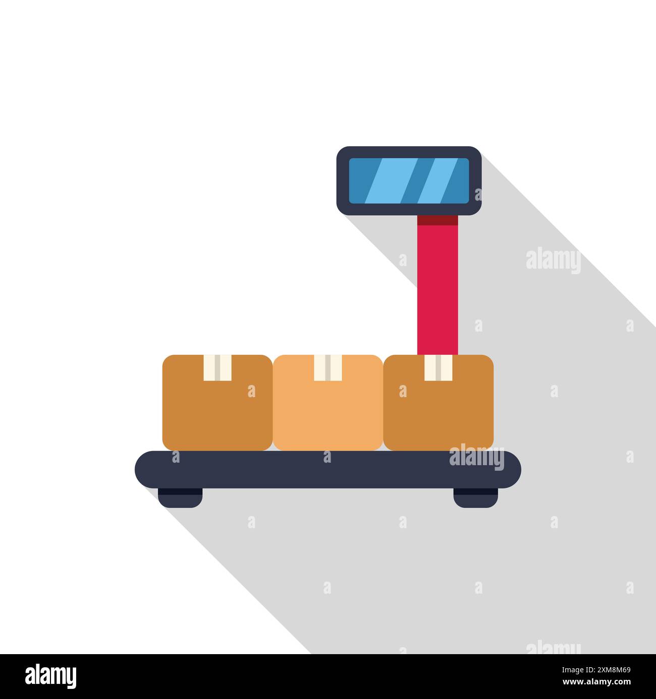 Digital scale is weighing cardboard boxes, ready for shipping and ...