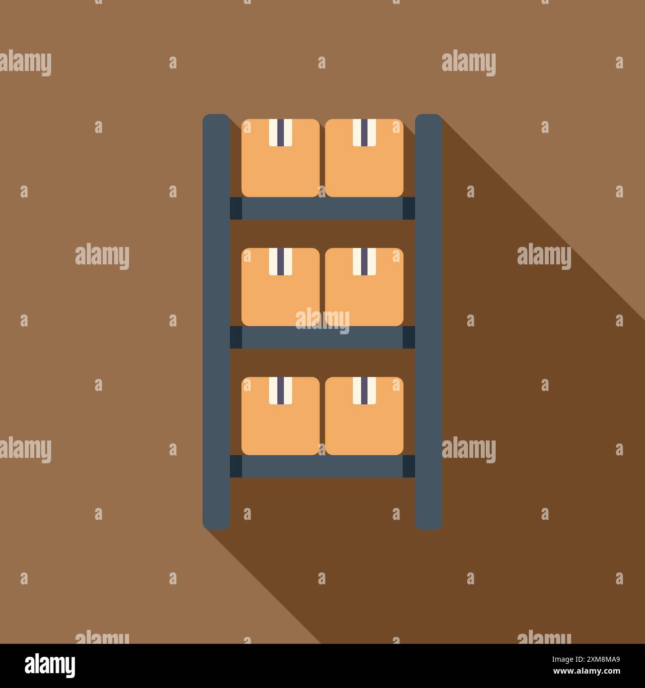 Metal shelving unit holding cardboard boxes in a warehouse, storage ...