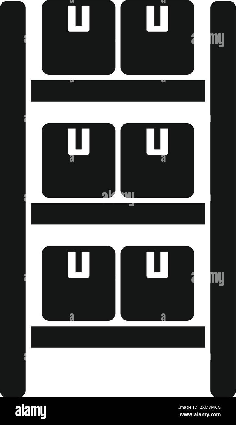 Black silhouette of warehouse shelves holding cardboard boxes ready for ...