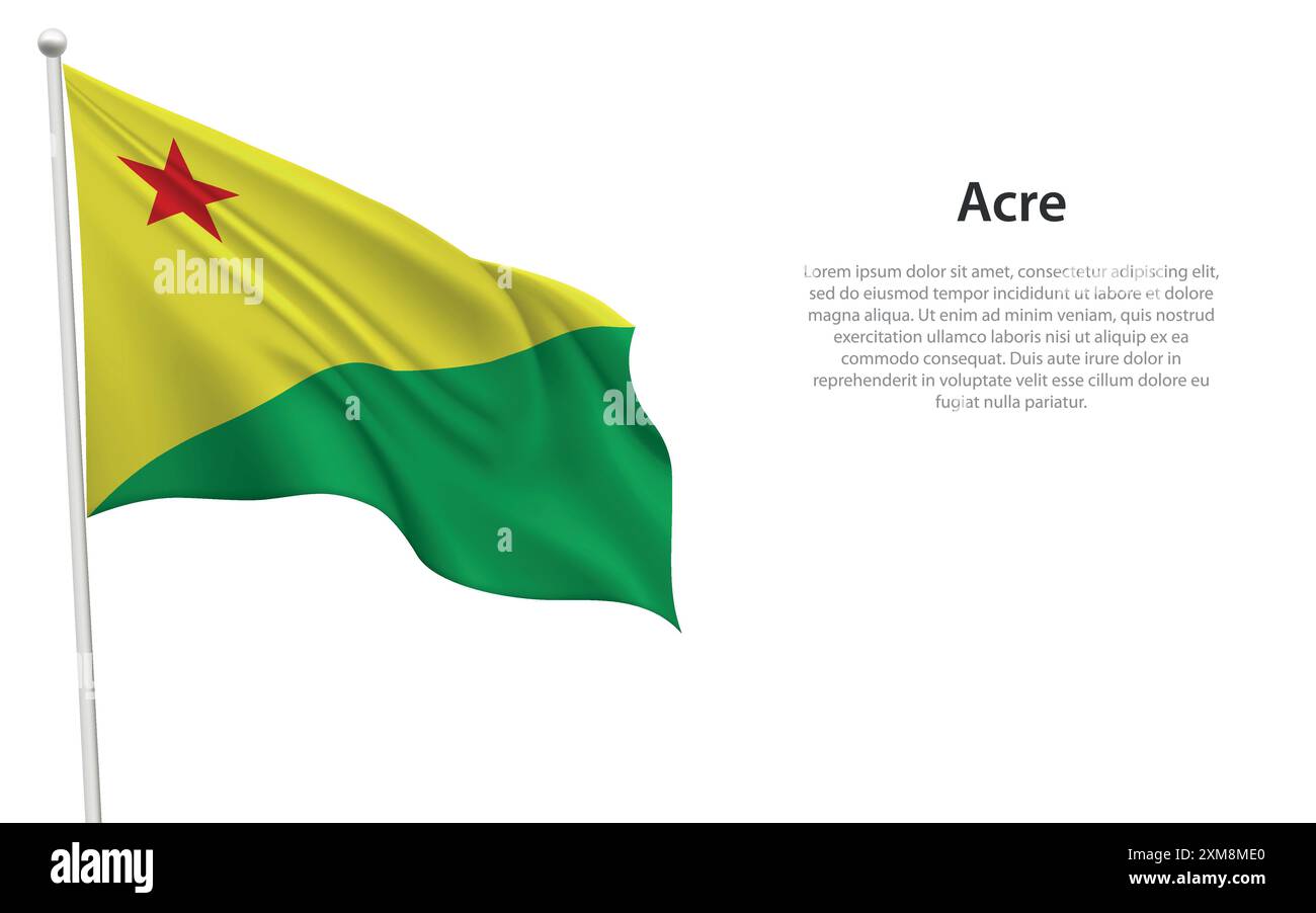 Isolated waving flag of Acre is a state Brazil on white background ...