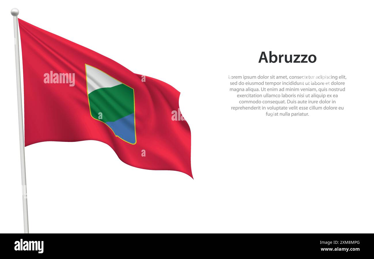 Isolated waving flag of Abruzzo is a region Italy on white background ...