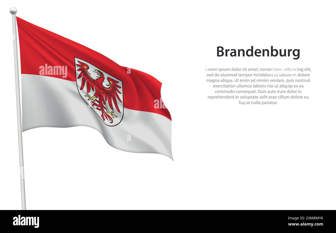 Isolated waving flag of Brandenburg is a state Germany on white ...