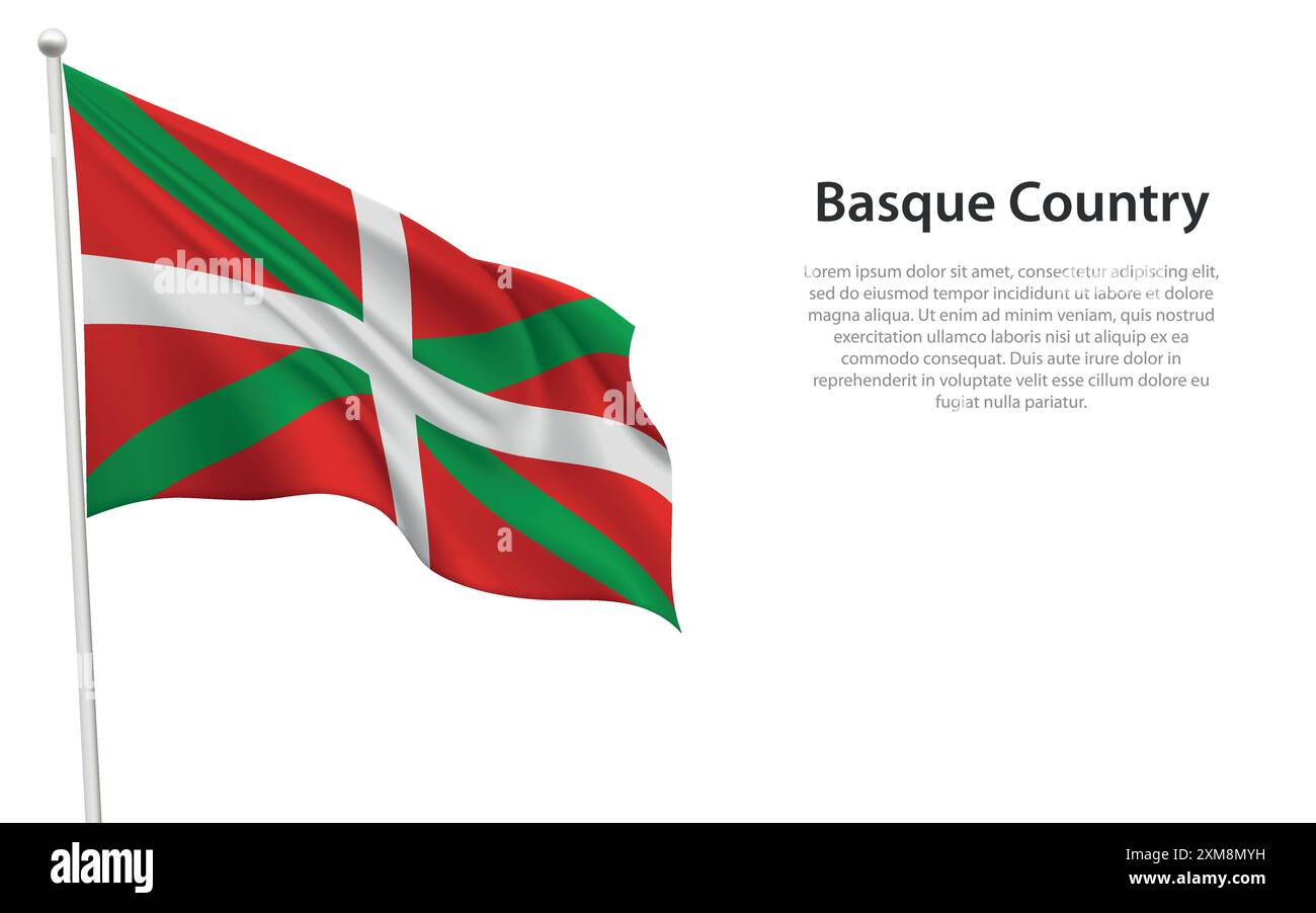 Isolated waving flag of Basque Country is a community Spain on white ...