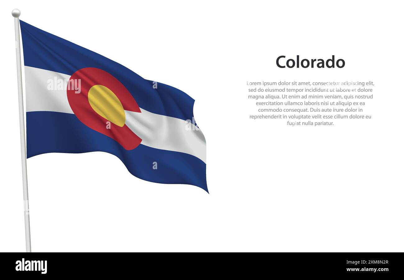 Isolated waving flag of Colorado is a state United States on white ...