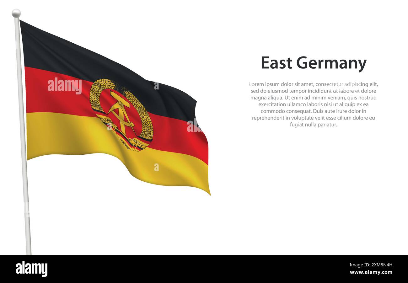 Isolated waving historical flag of East Germany on white background ...