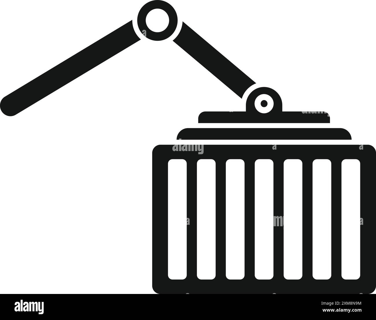Simple black icon of a crane lifting a cargo container, symbolizing ...