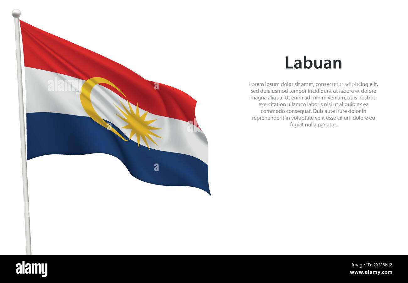 Isolated waving flag of Labuan is a state Malaysia on white background ...