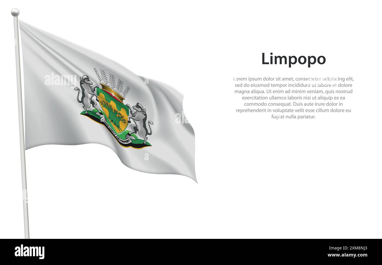 Isolated waving flag of Limpopo is a province South Africa on white ...