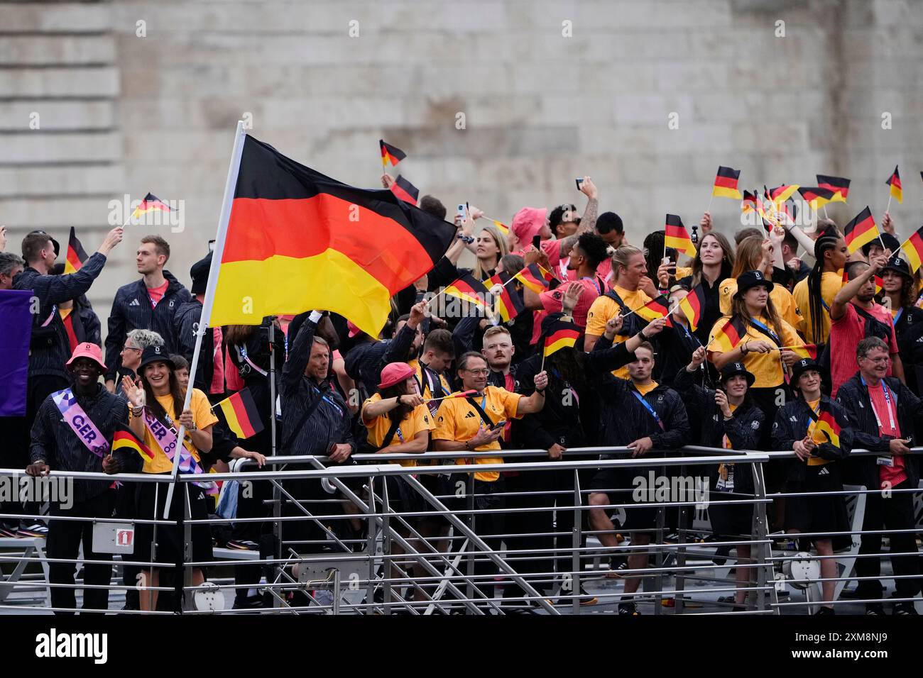 The boat carrying team Germany makes its way down the Seine in Paris ...