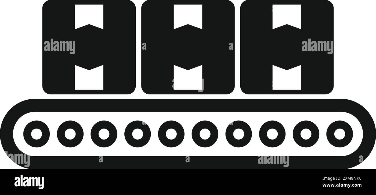 Simple icon of a conveyor belt moving boxes, representing logistics and ...