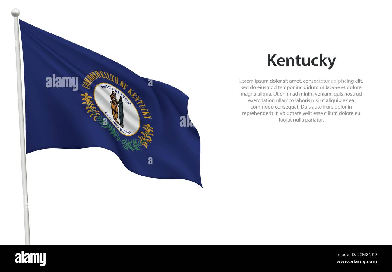 Isolated waving flag of Kentucky is a state United States on white ...