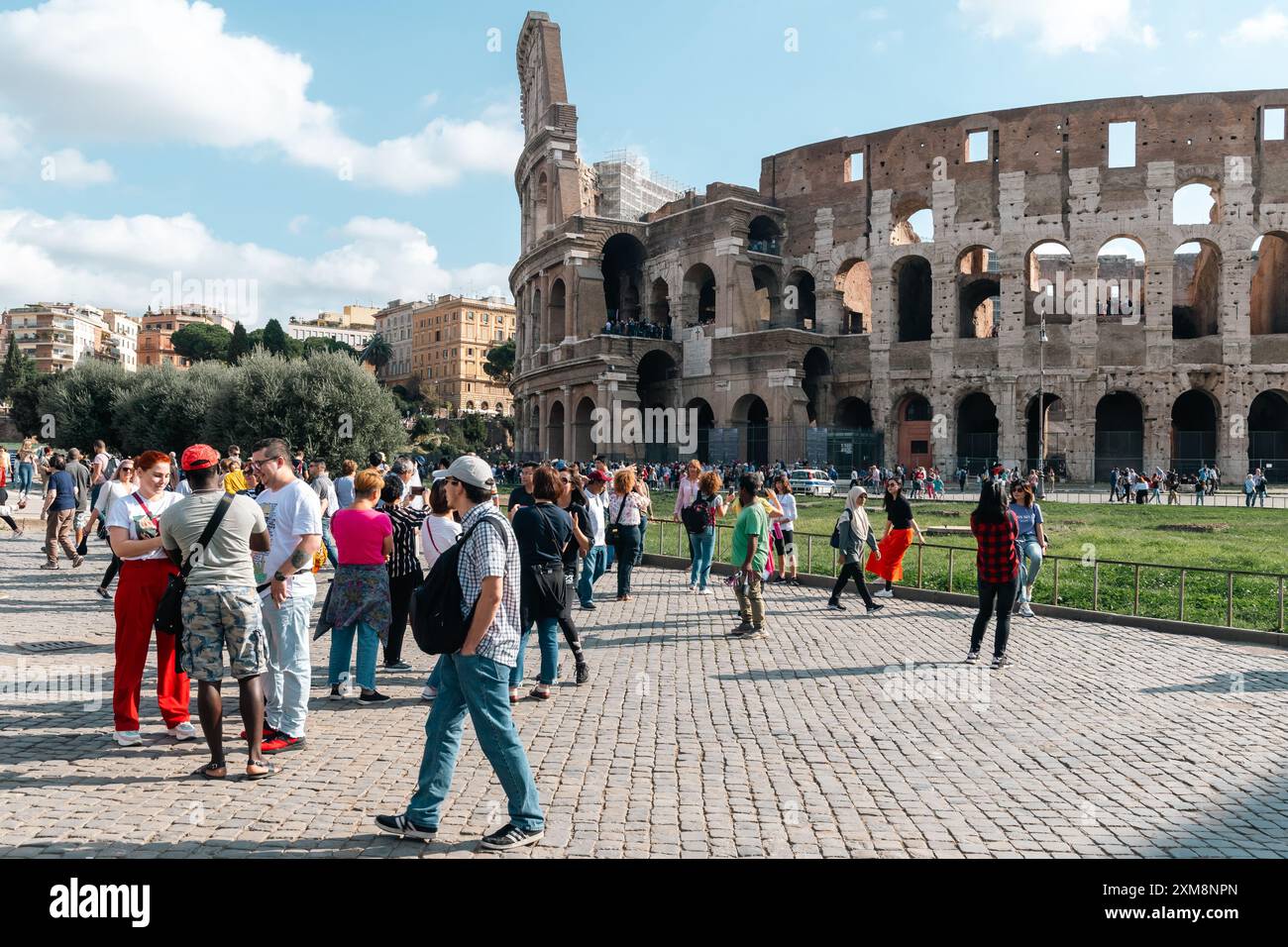 Rome, Italy - October 1, 2019: Tourists flock to the ancient Colosseum ...