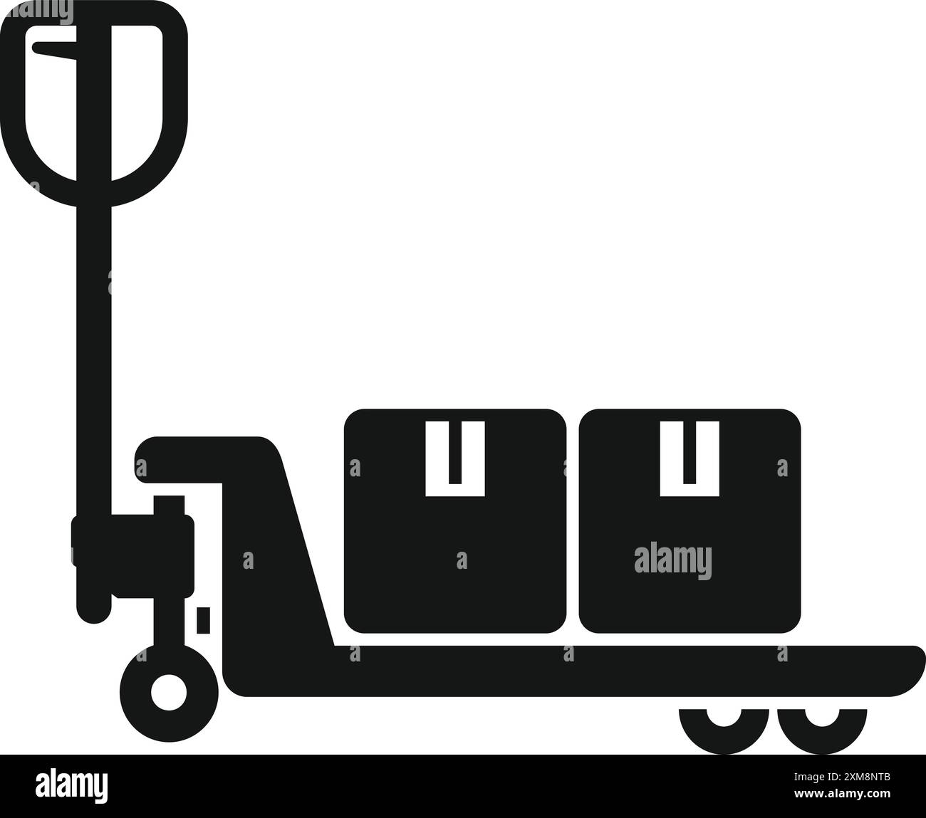 Simple icon of a pallet jack carrying two cardboard boxes for warehouse ...