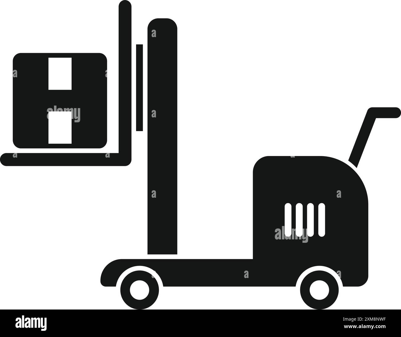 Black silhouette icon of a forklift carrying a box, representing ...