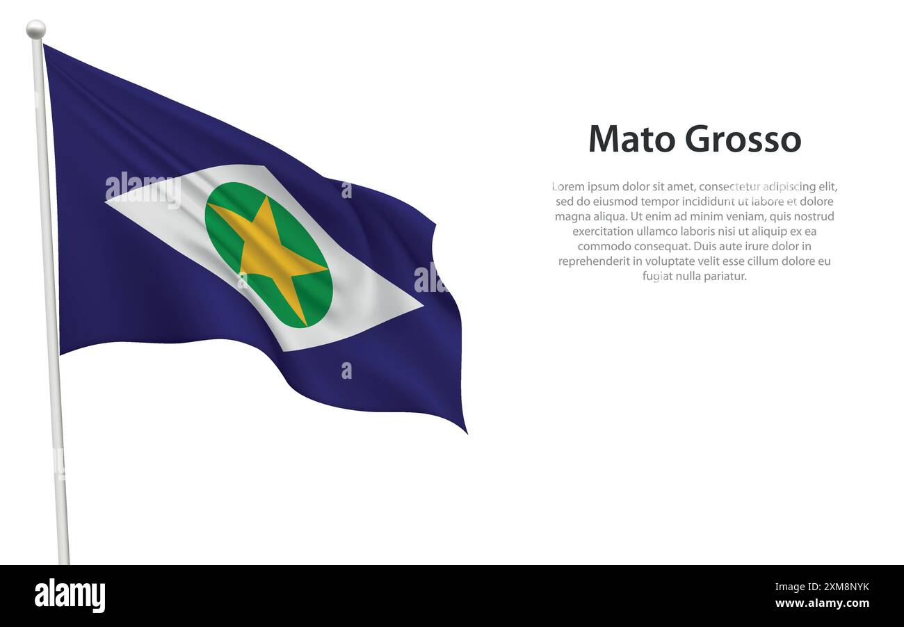 Isolated waving flag of Mato Grosso is a state Brazil on white ...