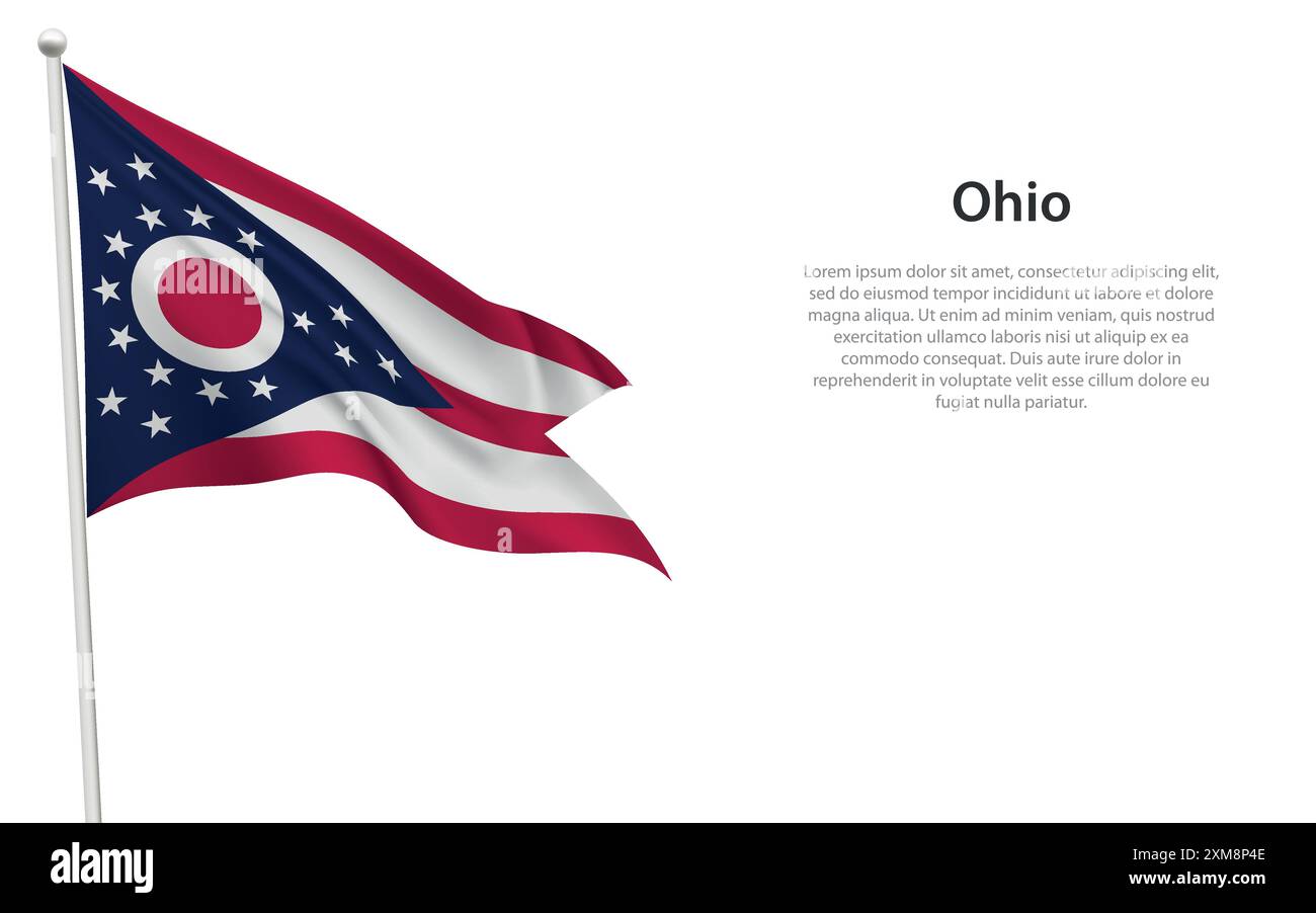 Isolated waving flag of Ohio is a state United States on white ...