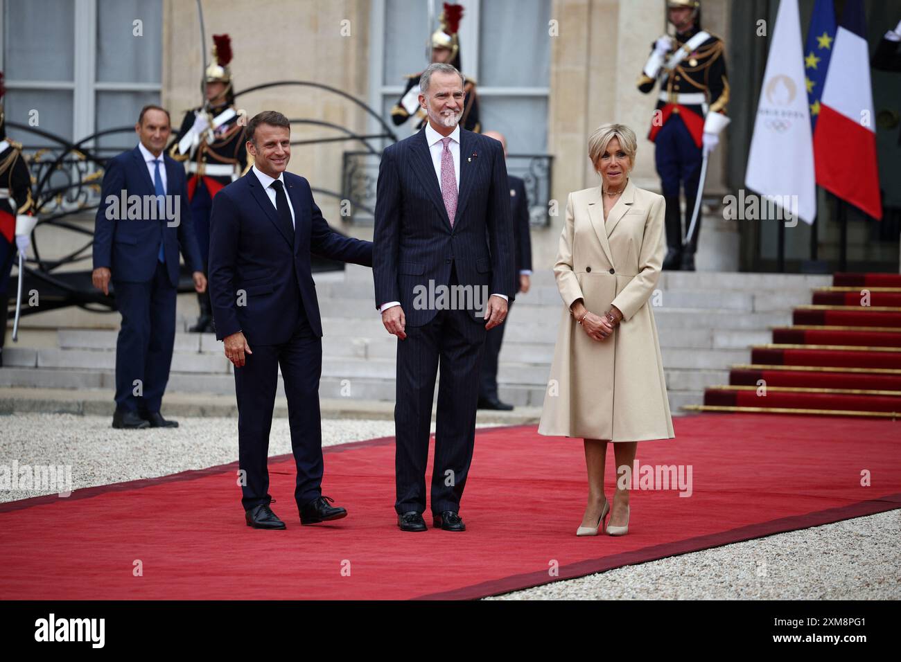 French President Emmanuel Macron, King Felipe of Spain and Brigitte ...