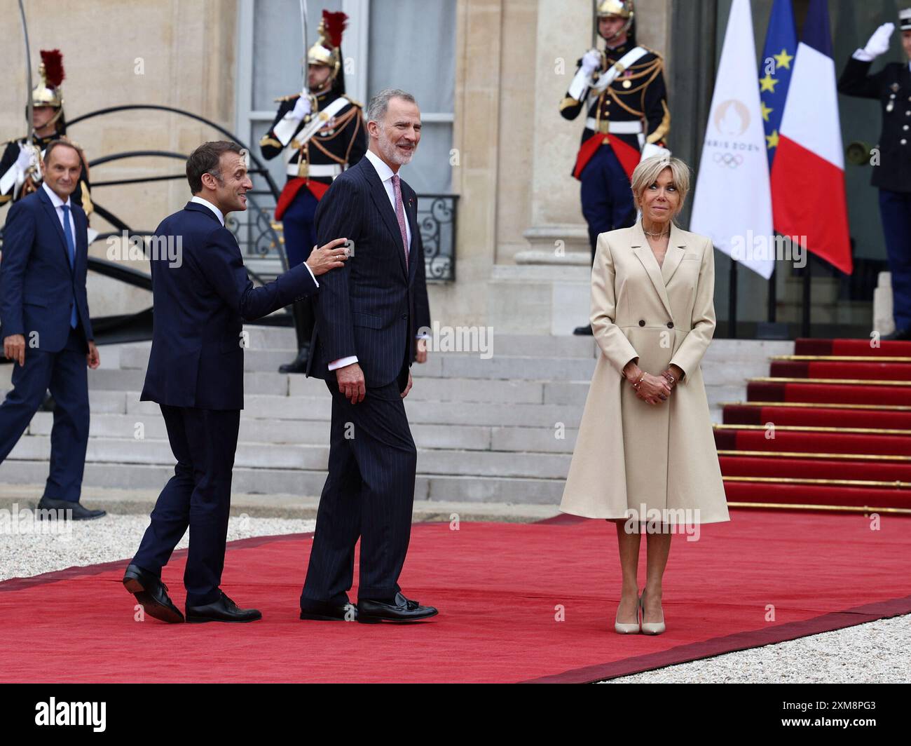 French President Emmanuel Macron, King Felipe of Spain and Brigitte ...