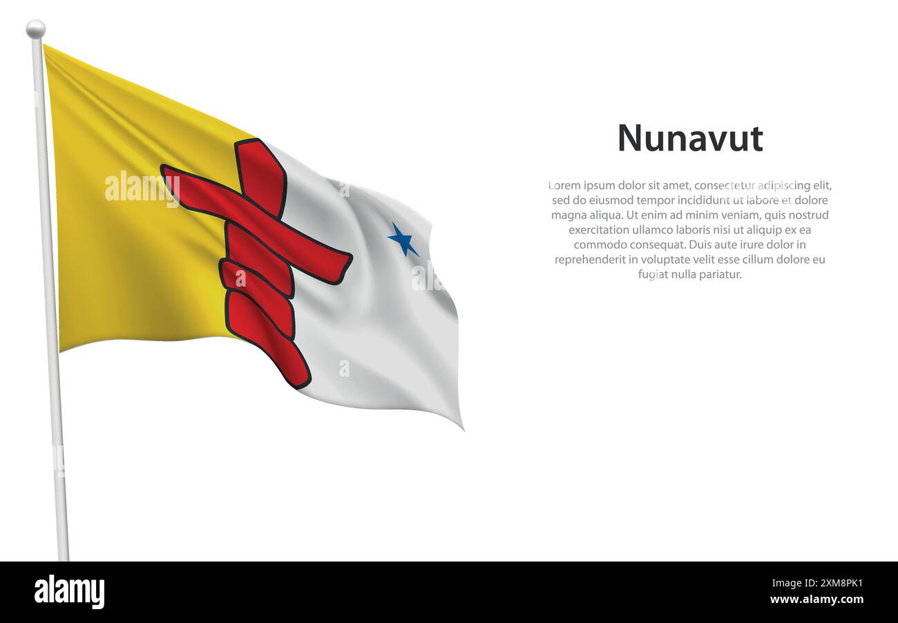 Isolated waving flag of Nunavut is a province Canada on white ...
