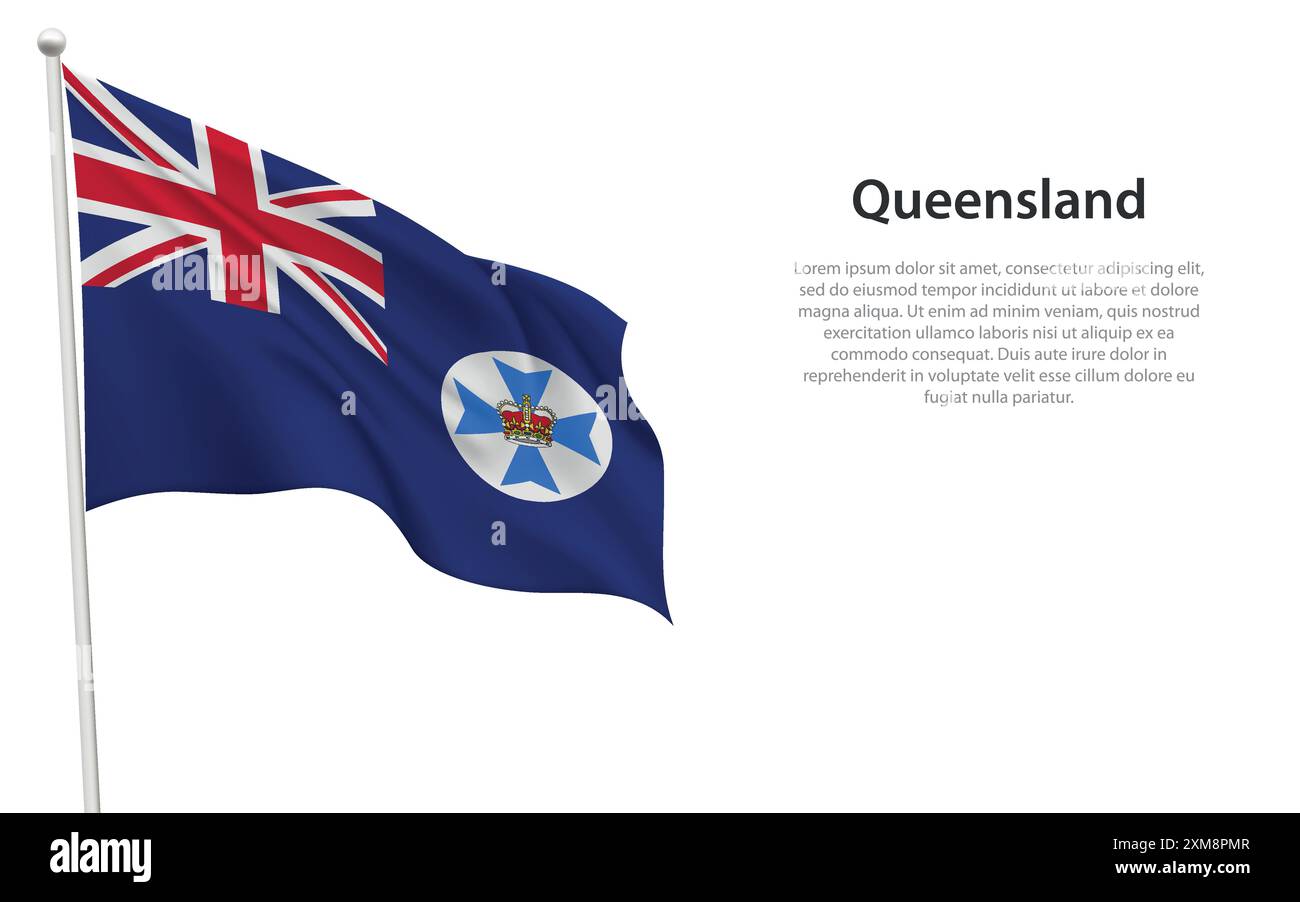 Isolated waving flag of Queensland is a state Australia on white background Stock Vector Image ...