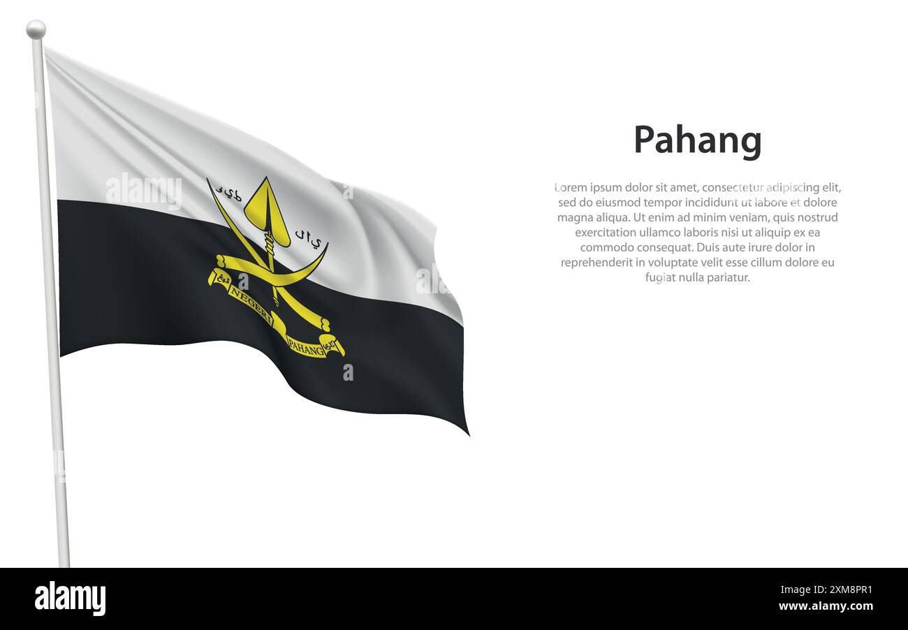 Isolated waving flag of Pahang is a state Malaysia on white background ...