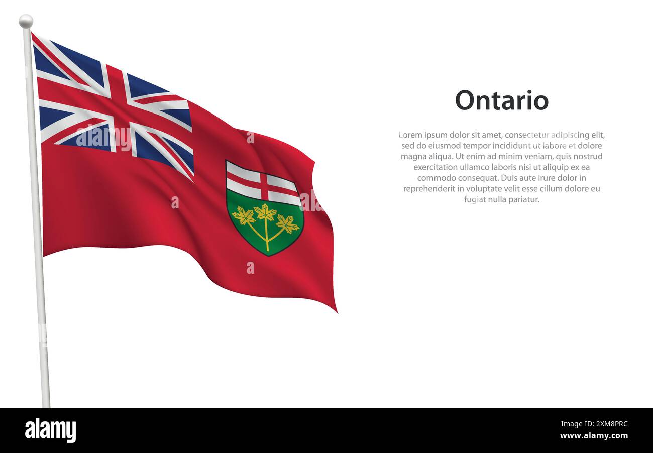 Isolated waving flag of Ontario is a province Canada on white ...