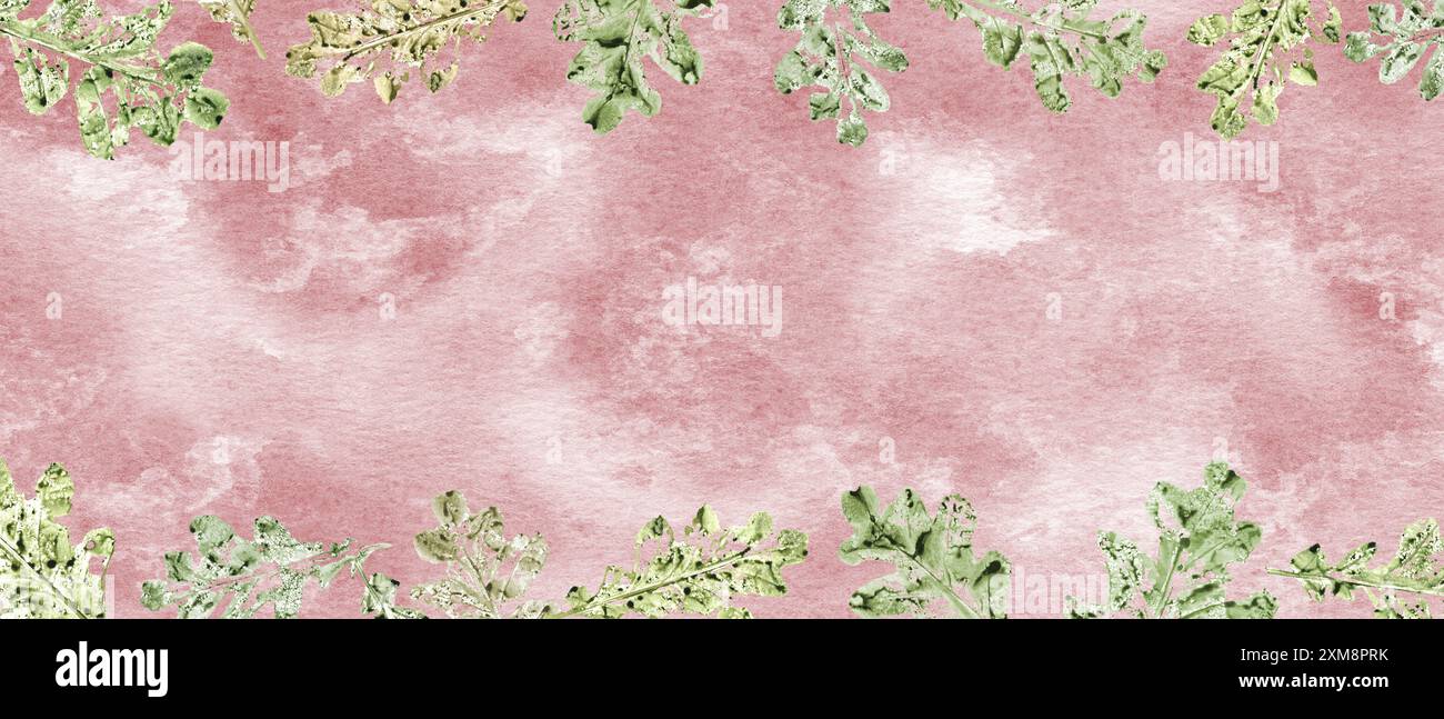 Watercolor background with autumn oak leaves. Green fall delicate green ...