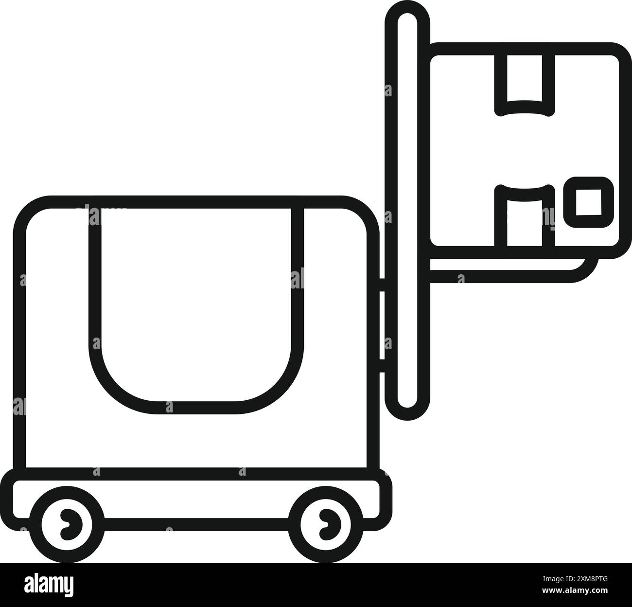 Line art icon of an electric order picker lifting a package in a ...