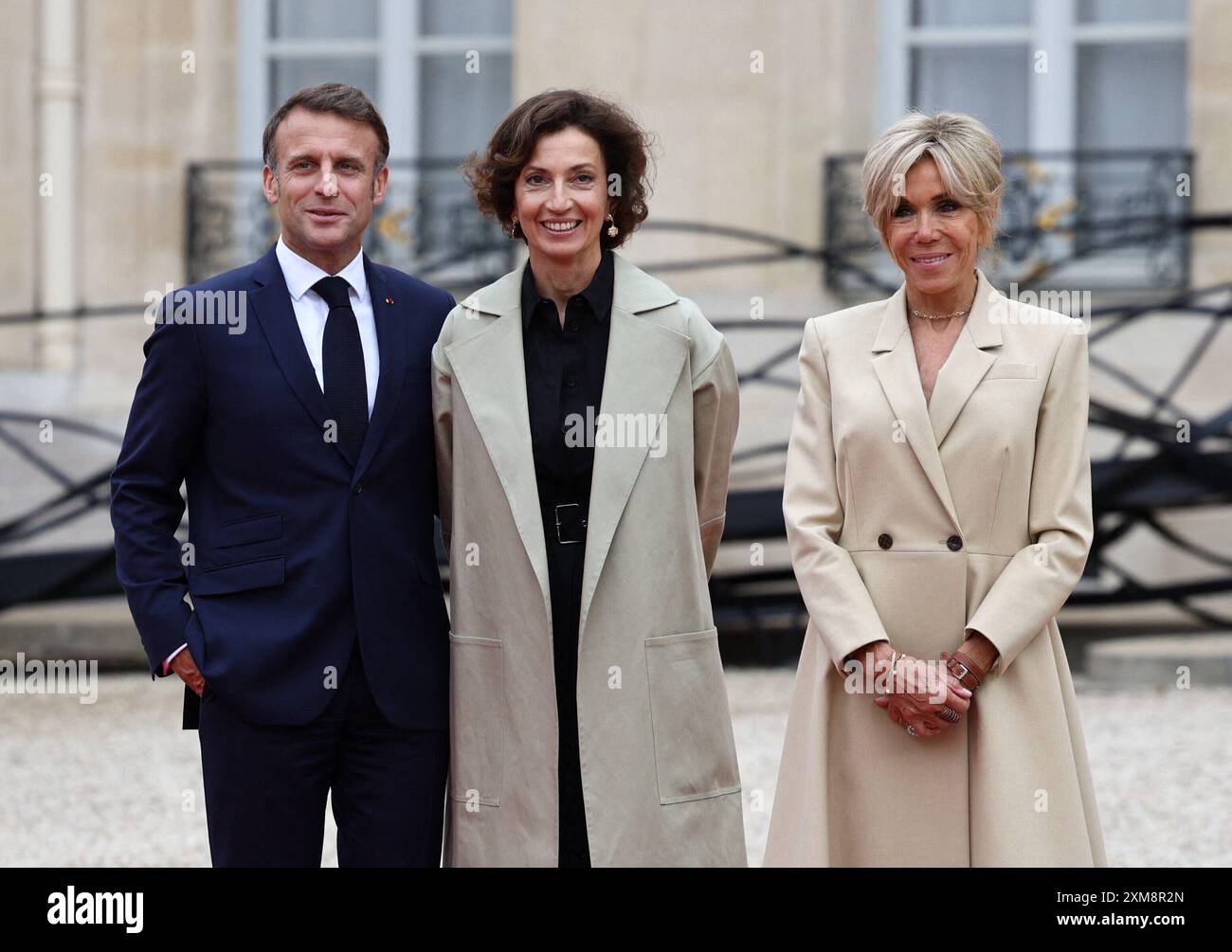 French President Emmanuel Macron, Audrey Azoulay and Brigitte Macron ...