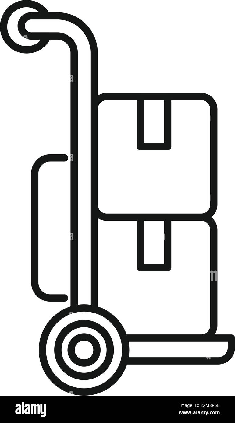 Line drawing of a hand truck carrying two cardboard boxes, representing ...