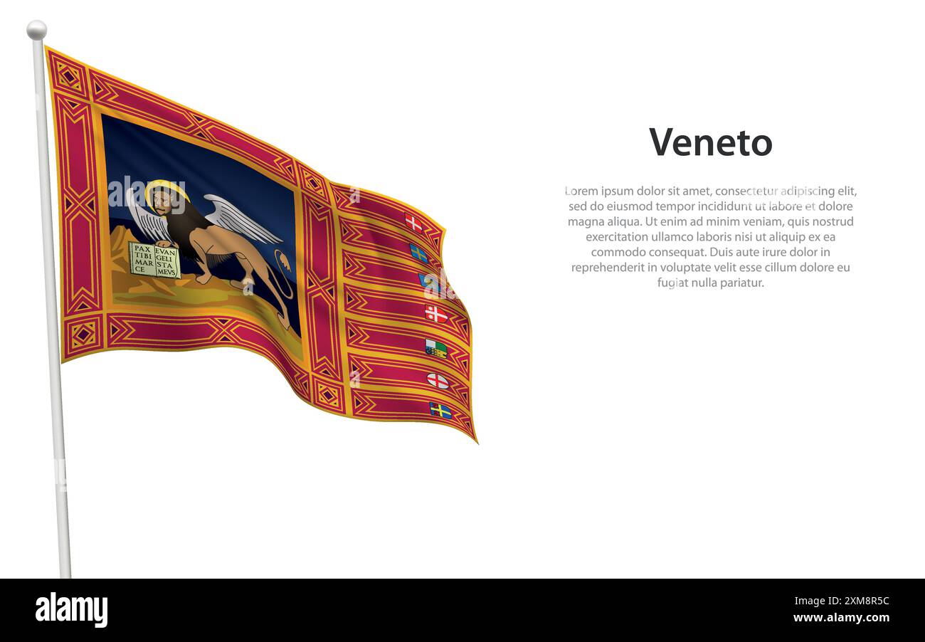 Isolated waving flag of Veneto is a region Italy on white background ...