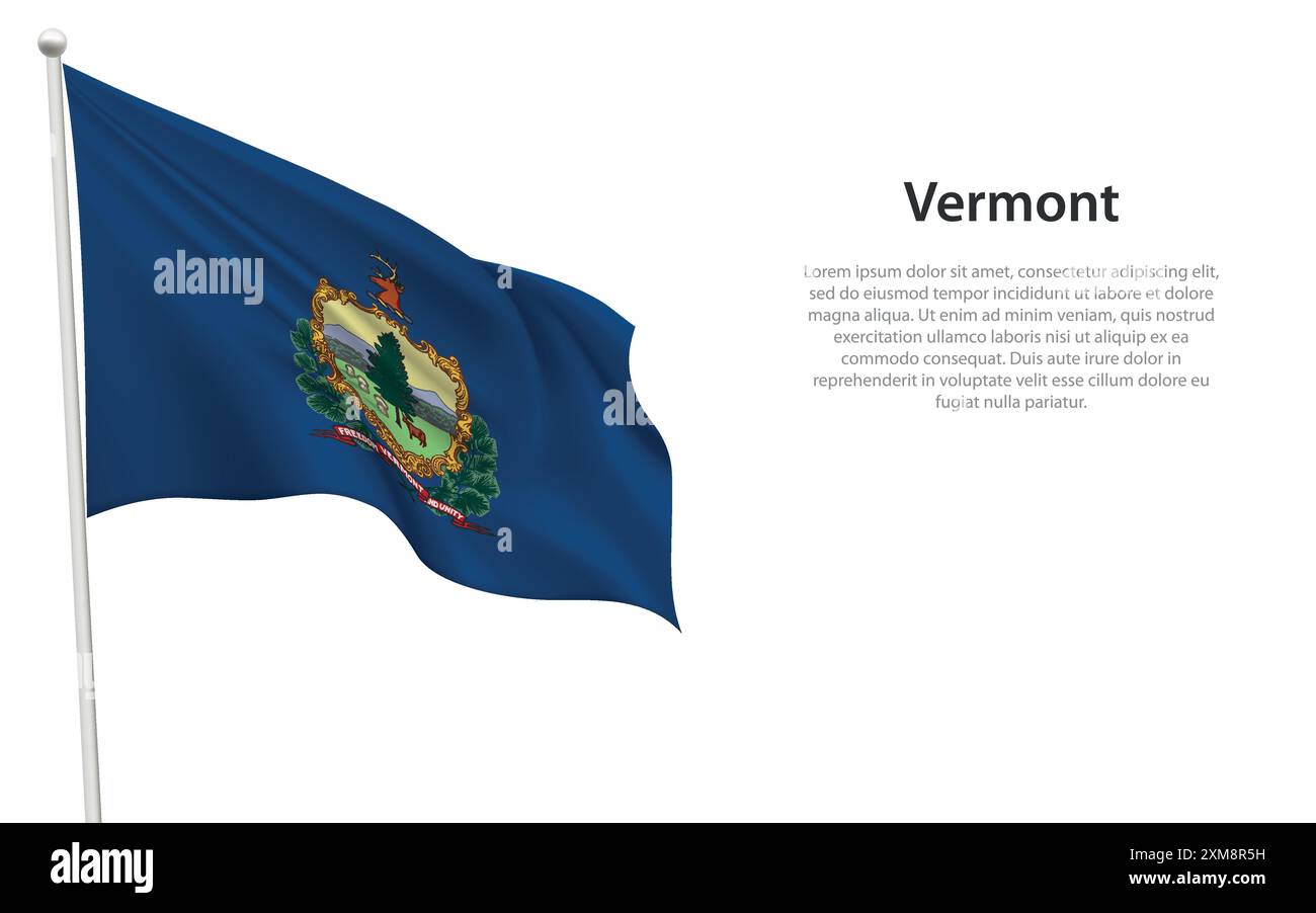 Isolated waving flag of Vermont is a state United States on white ...
