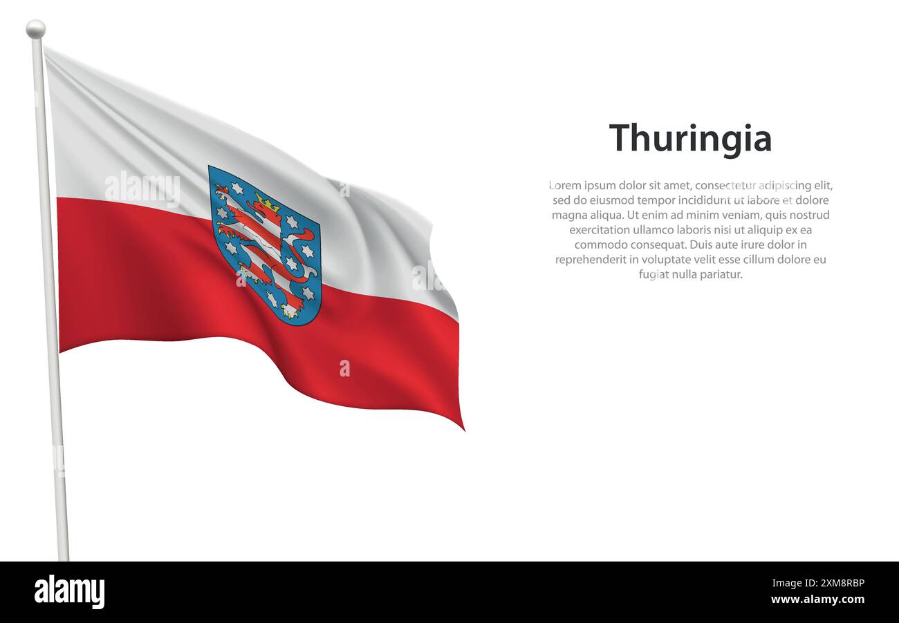 Isolated waving flag of Thuringia is a state Germany on white ...