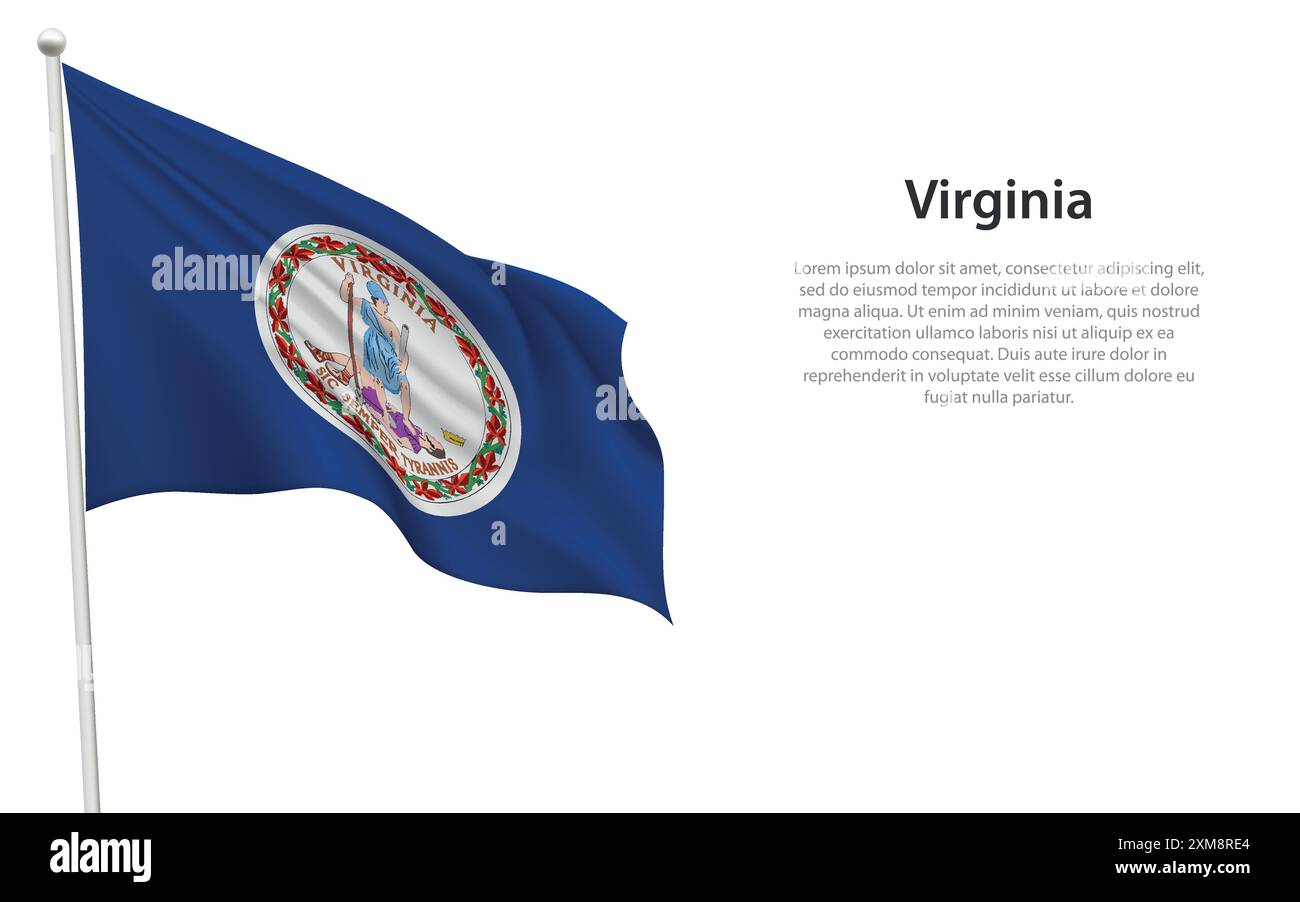 Isolated waving flag of Virginia is a state United States on white ...