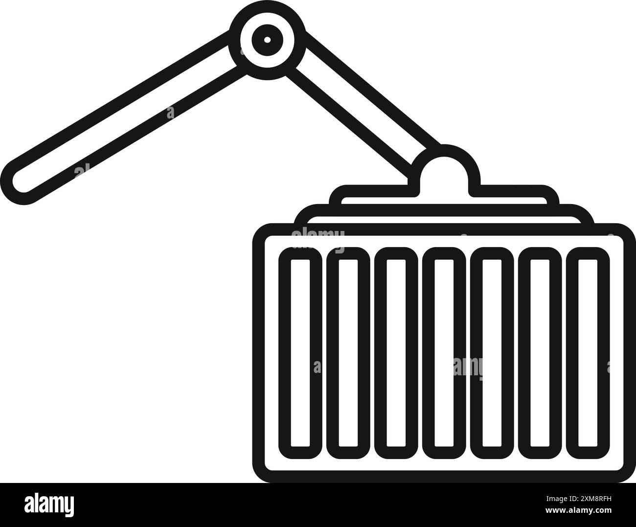 Simple line drawing of a crane lifting a container, symbolizing ...