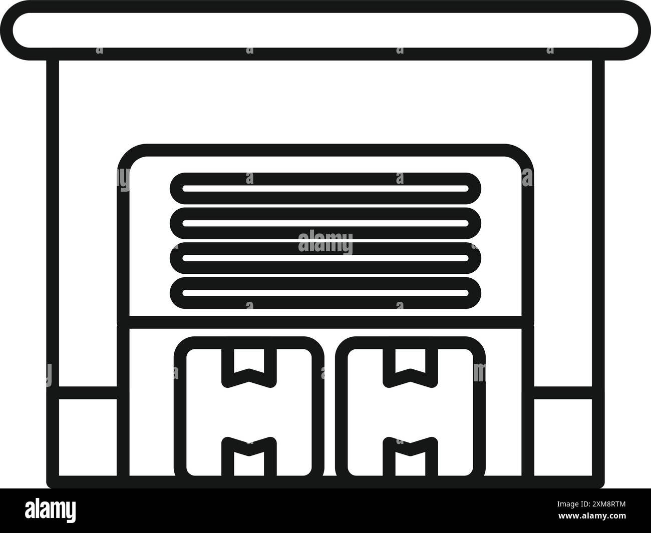 Line drawing of a warehouse building with closed roller shutter door ...