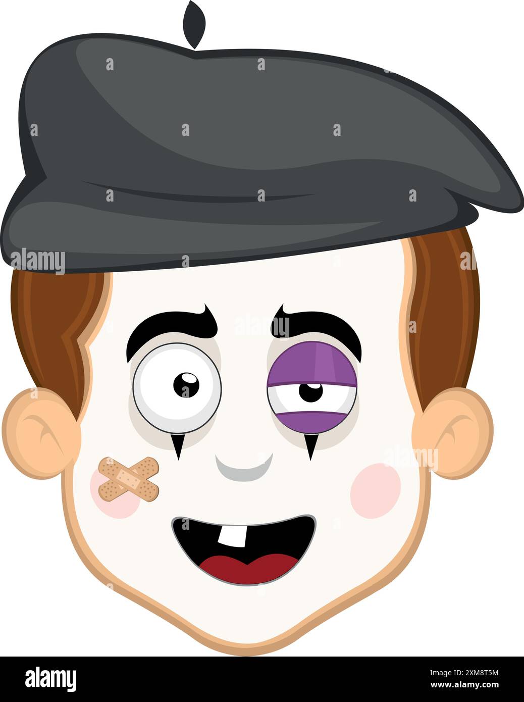 vector illustration face character of street artist mime cartoon injured with black eye, a ...
