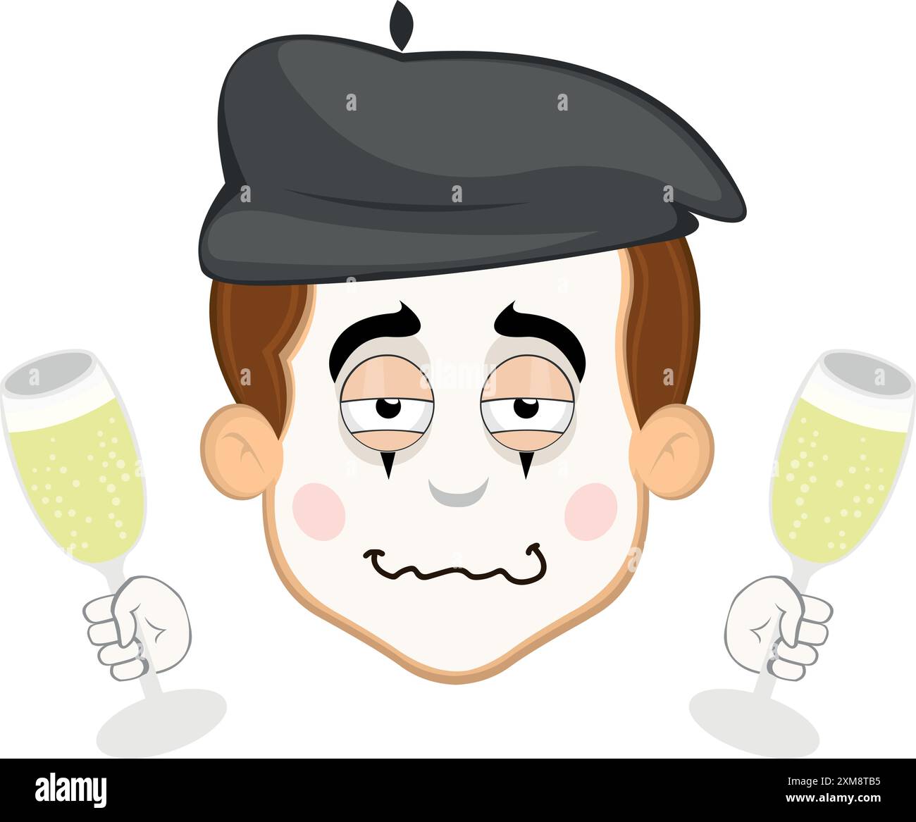 vector illustration face character of street artist mime cartoon, drunk ...