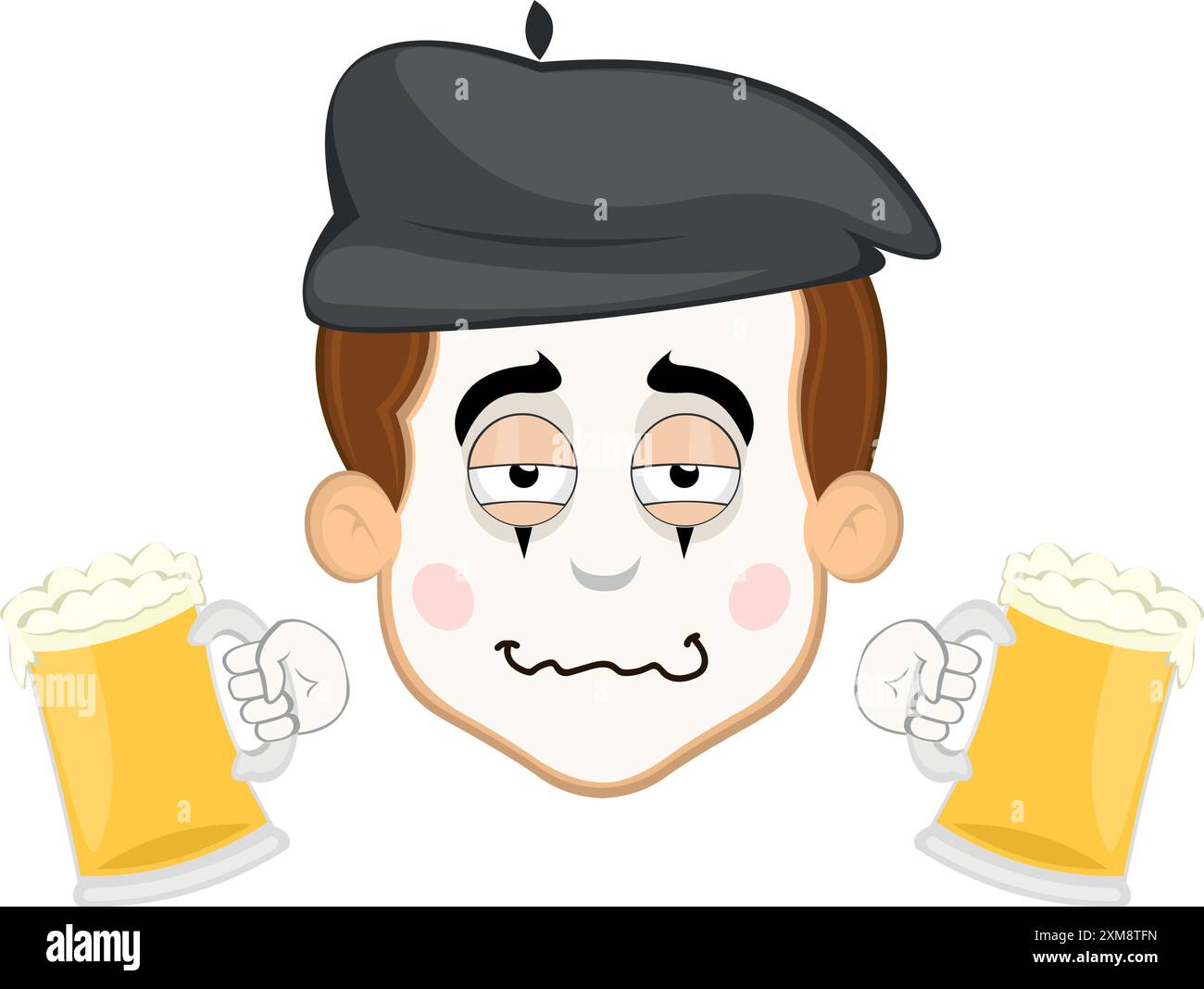vector illustration face character of street artist mime cartoon, drunk ...