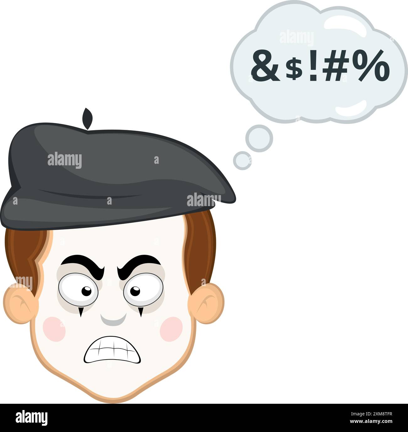 vector illustration face character of street artist mime cartoon, angry ...
