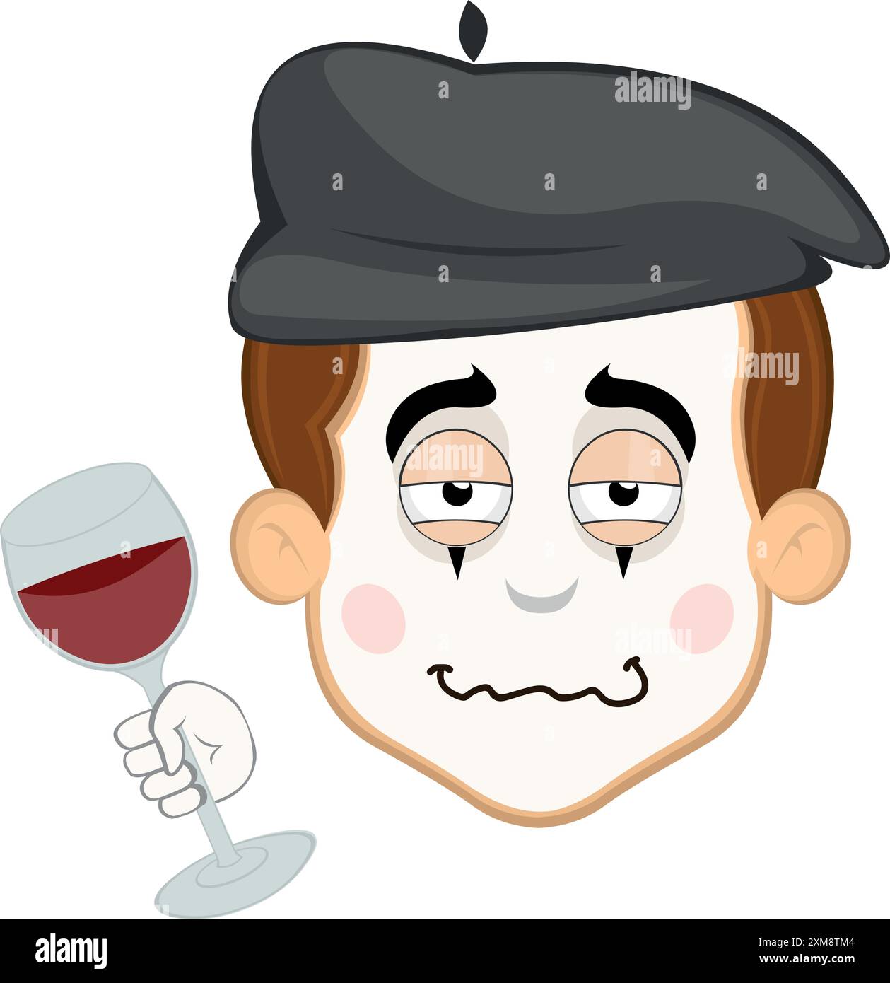 vector illustration face character of street artist mime cartoon, with a drunk expression and a ...