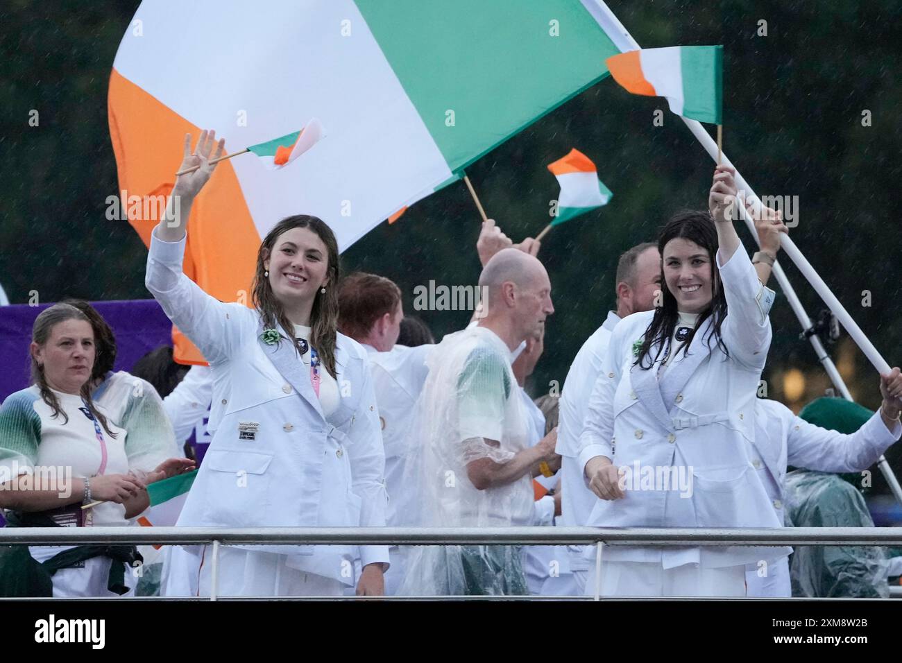 Ireland's team moves down the Seine River in Paris, France, during the ...
