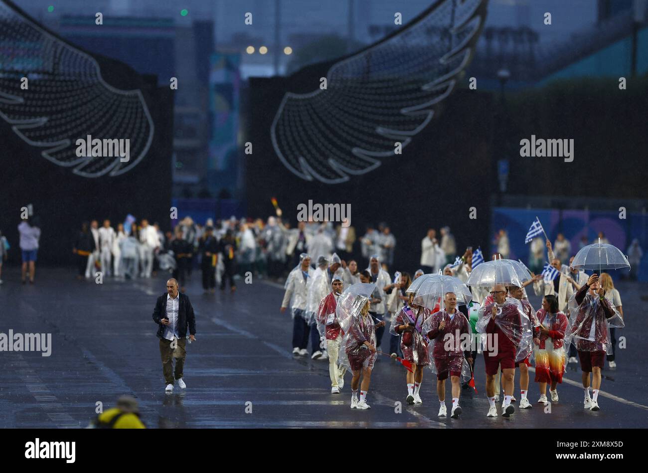 Athletes from Spain participate in the opening ceremony of the 2024 ...