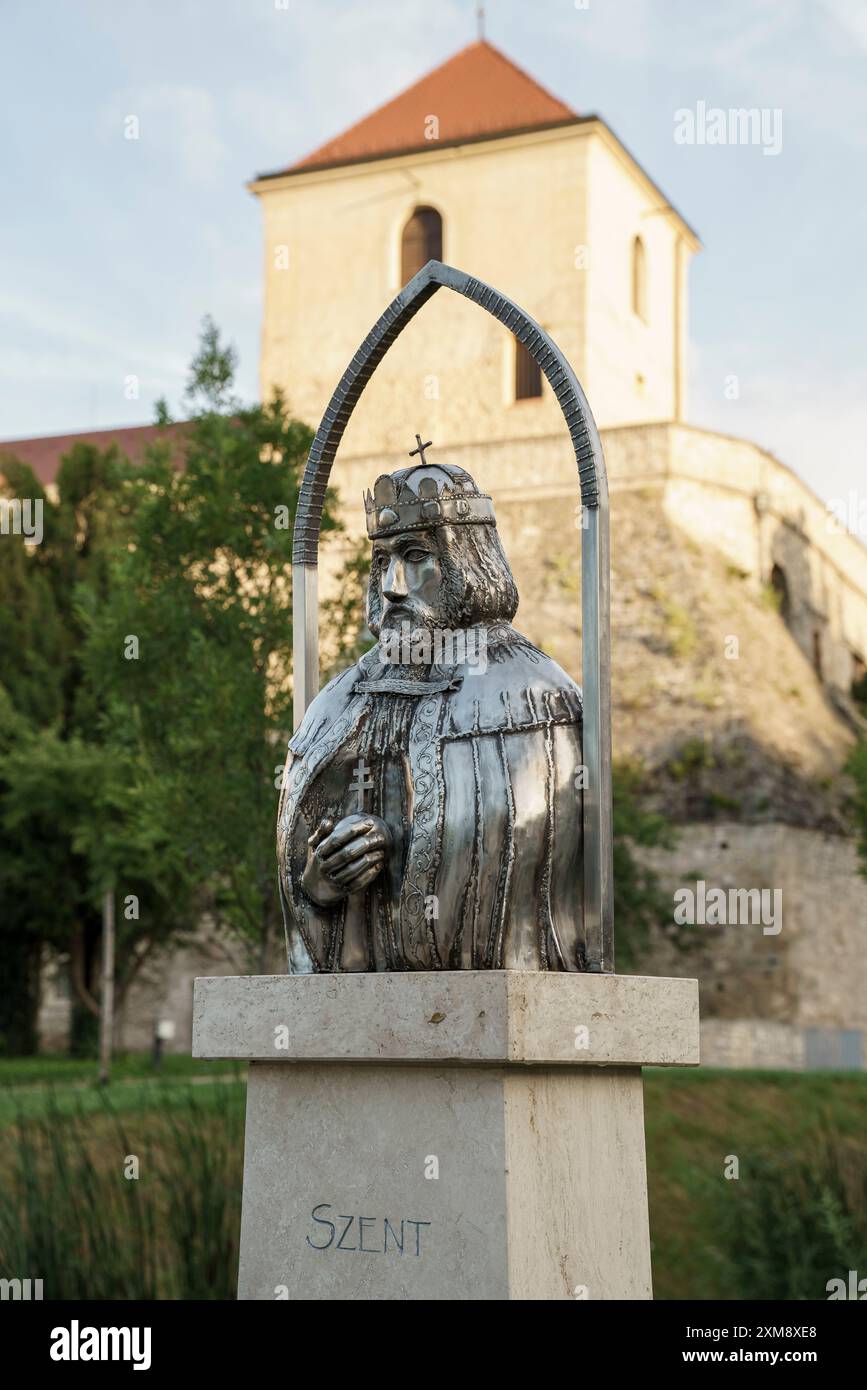Aerial view of Varpalota Thury castle with newly renovated red orange ...