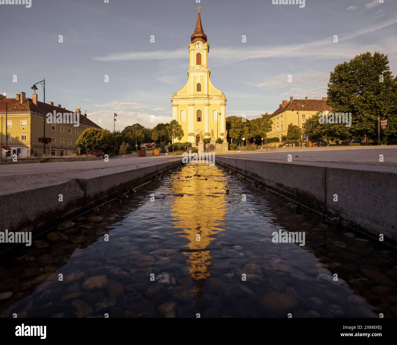 Aerial view of Varpalota Thury castle with newly renovated red orange ...