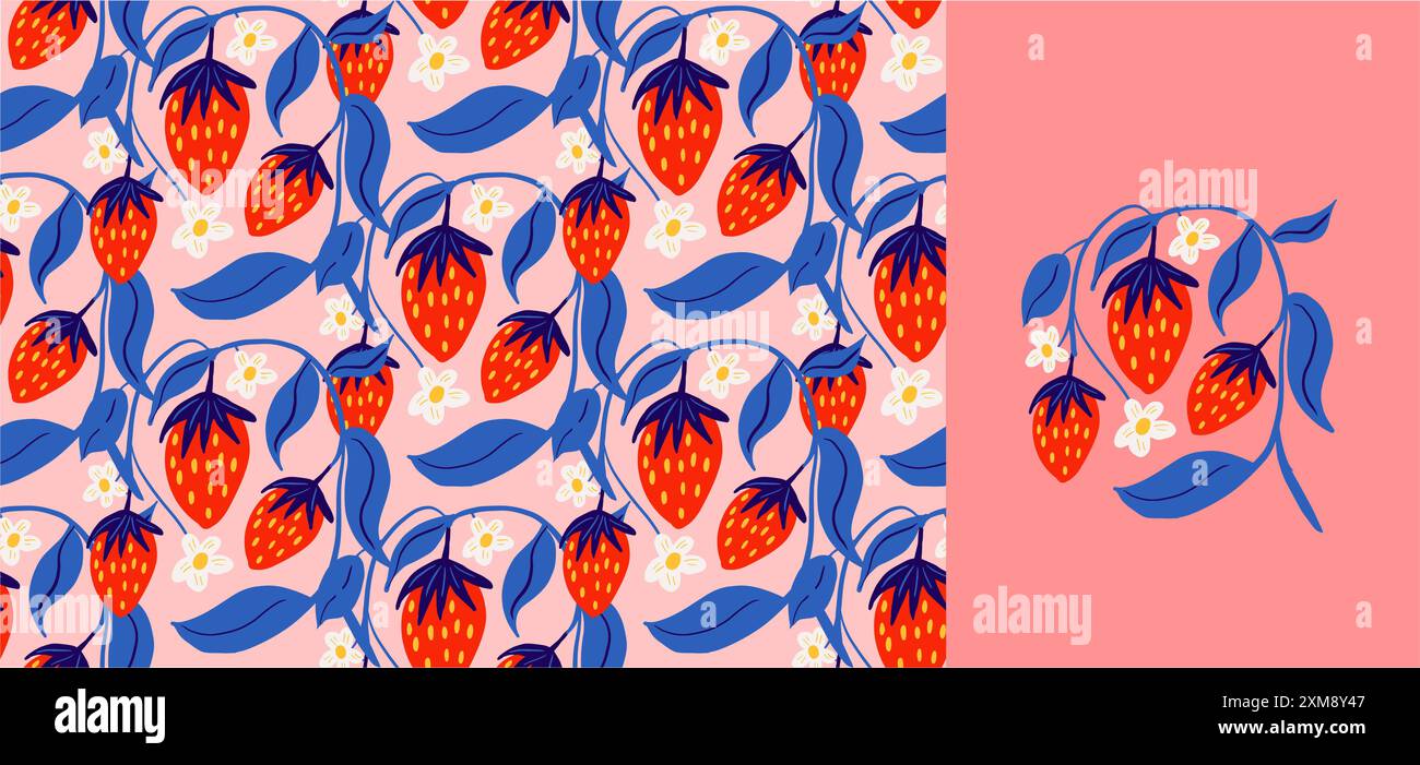 Strawberry retro coquette cute seamless pattern repeat of handdrawn ...