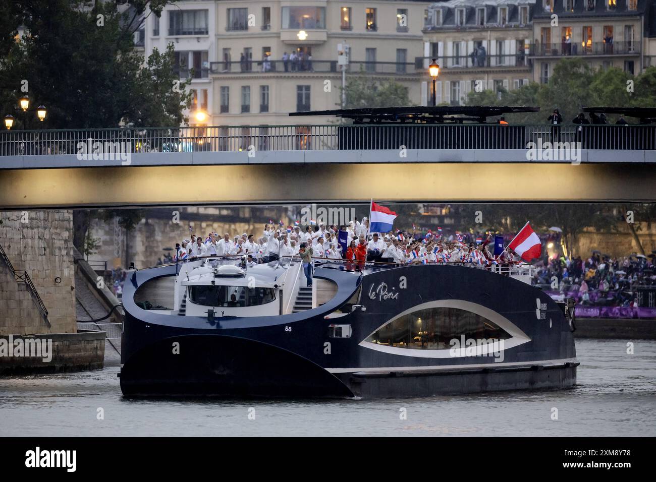 PARIS - Boats with the Dutch team during the opening ceremony of the ...